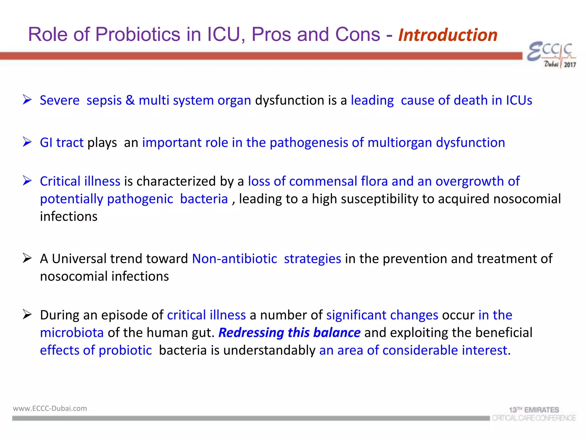 Role of probiotics in ICU pro and cons | PPTX