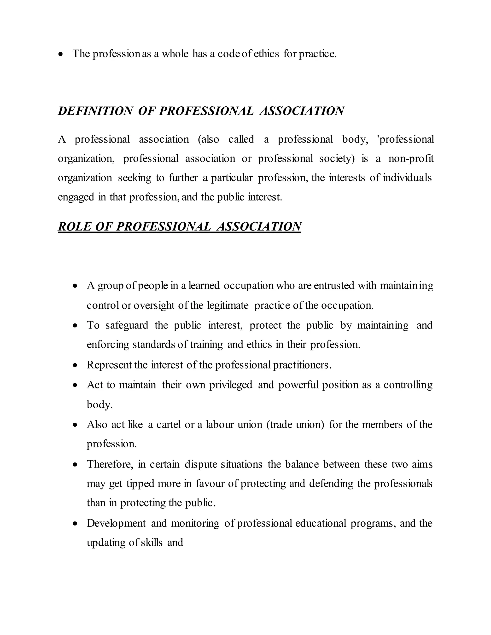 Role of professional associations and unions | DOCX