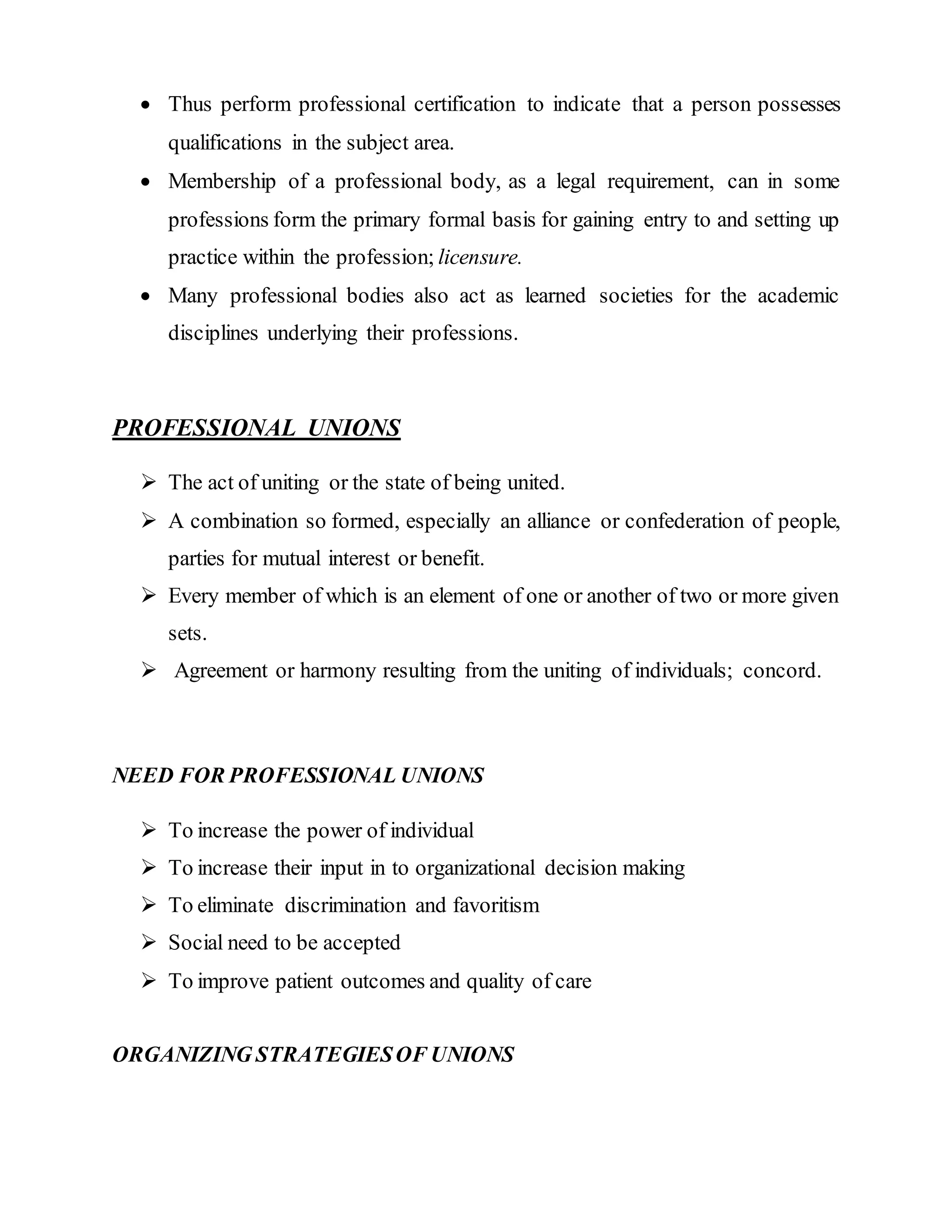 Role of professional associations and unions | DOCX