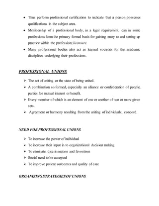 Role of professional associations and unions | DOCX
