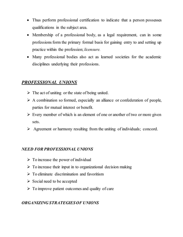 Role of professional associations and unions | DOCX