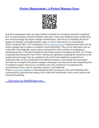 Role Of Project Manager | PDF
