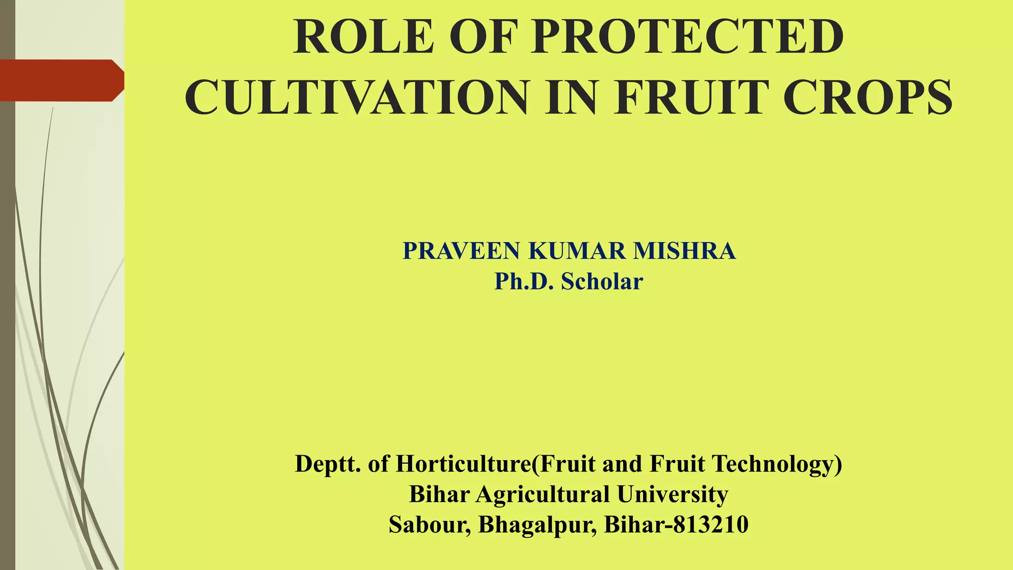 Role of protected cultivation in fruit crops | PPTX