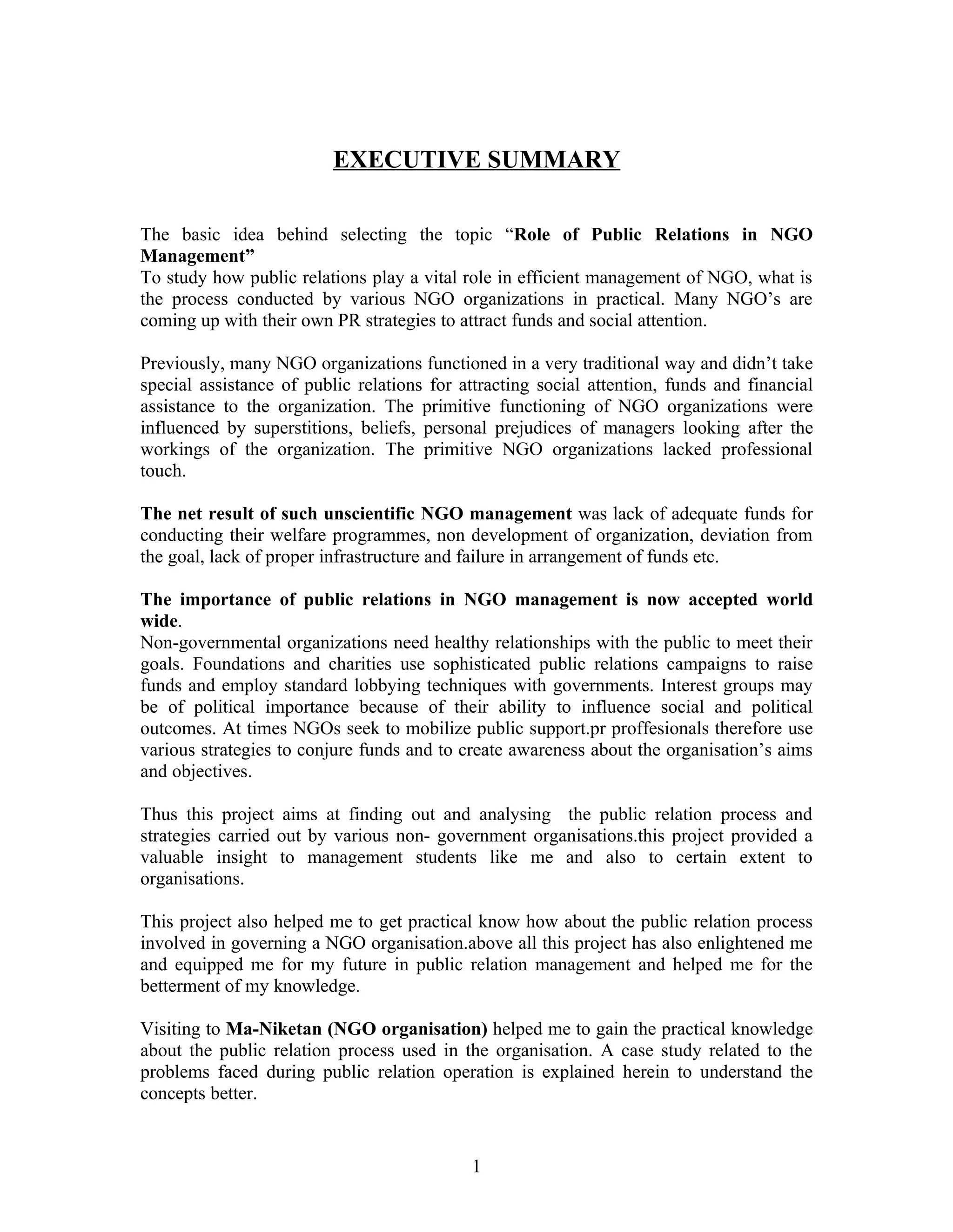 Role Of Public Relations In Ngo Management | DOC