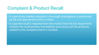 Role of quality assurance in pharmaceutical industry | PPTX