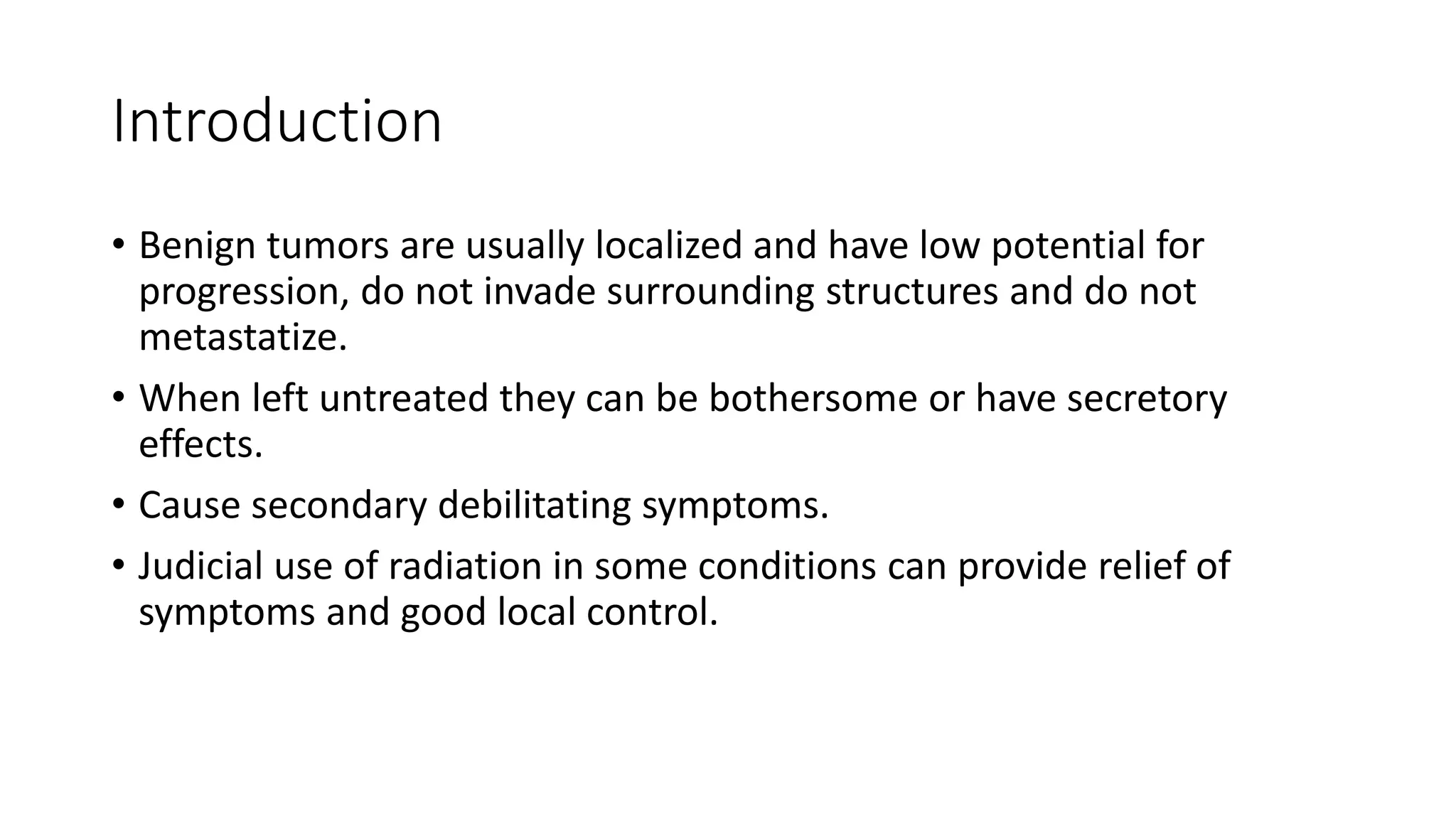 Role of radiation in benign conditions | PPTX