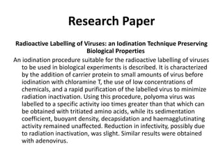 Role of radioactivity in viral assay | PPTX