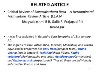 Role of rasaushadhies in respiratory disorders | PPTX