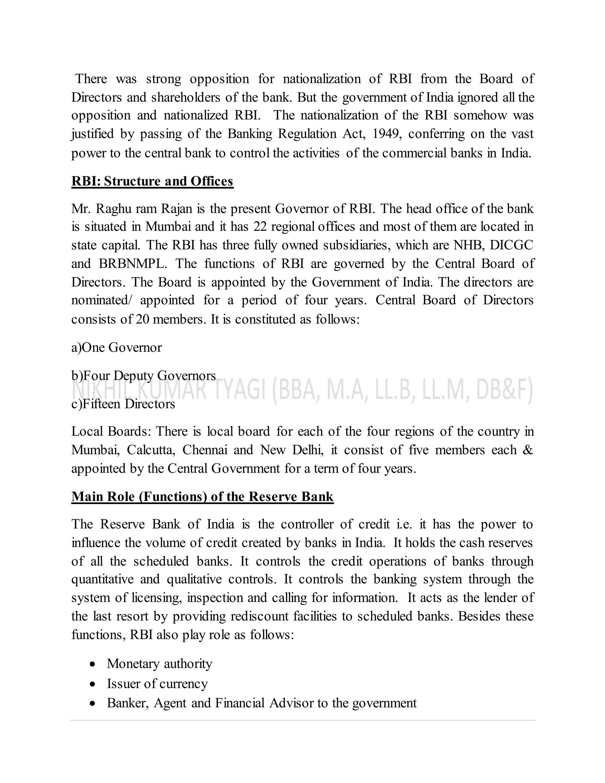 Role of rbi and customer banker relationship | DOCX