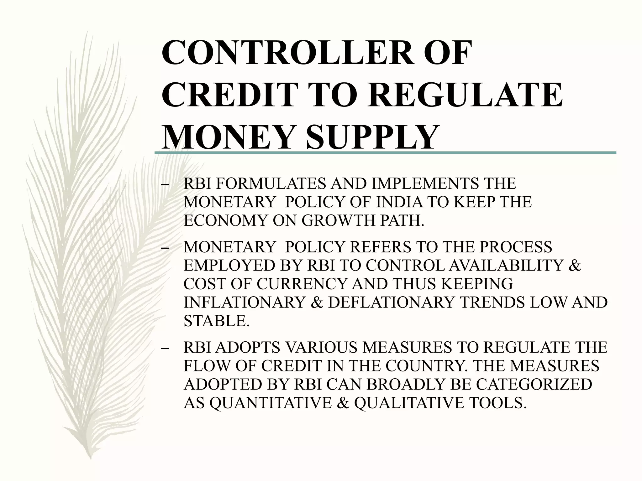 Role of rbi in controlling money supply in india | PPTX