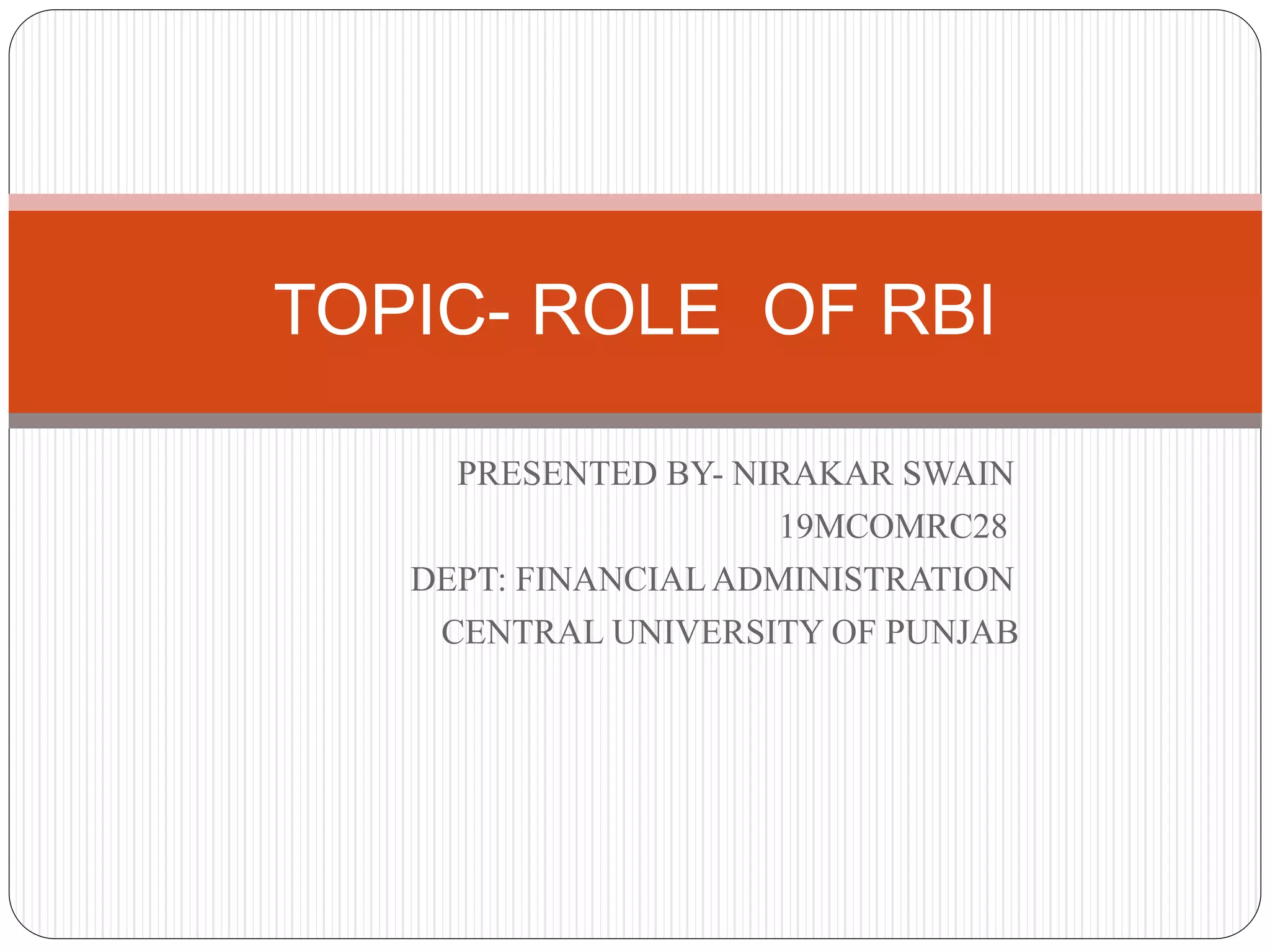 Role of rbi seminar ppt | PPT