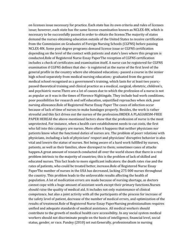Role of Registered Nurse Essay Paper.docx