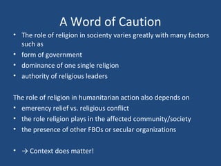 Role of religion in society and humanitarian action | PPT