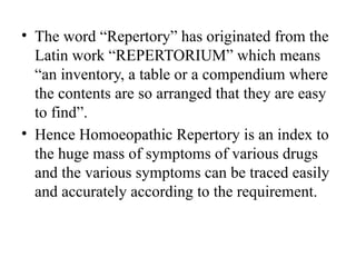 role of repertory in study of materia medica | PPTX