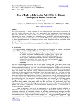 Role of right to information act 2005 in the human development | PDF