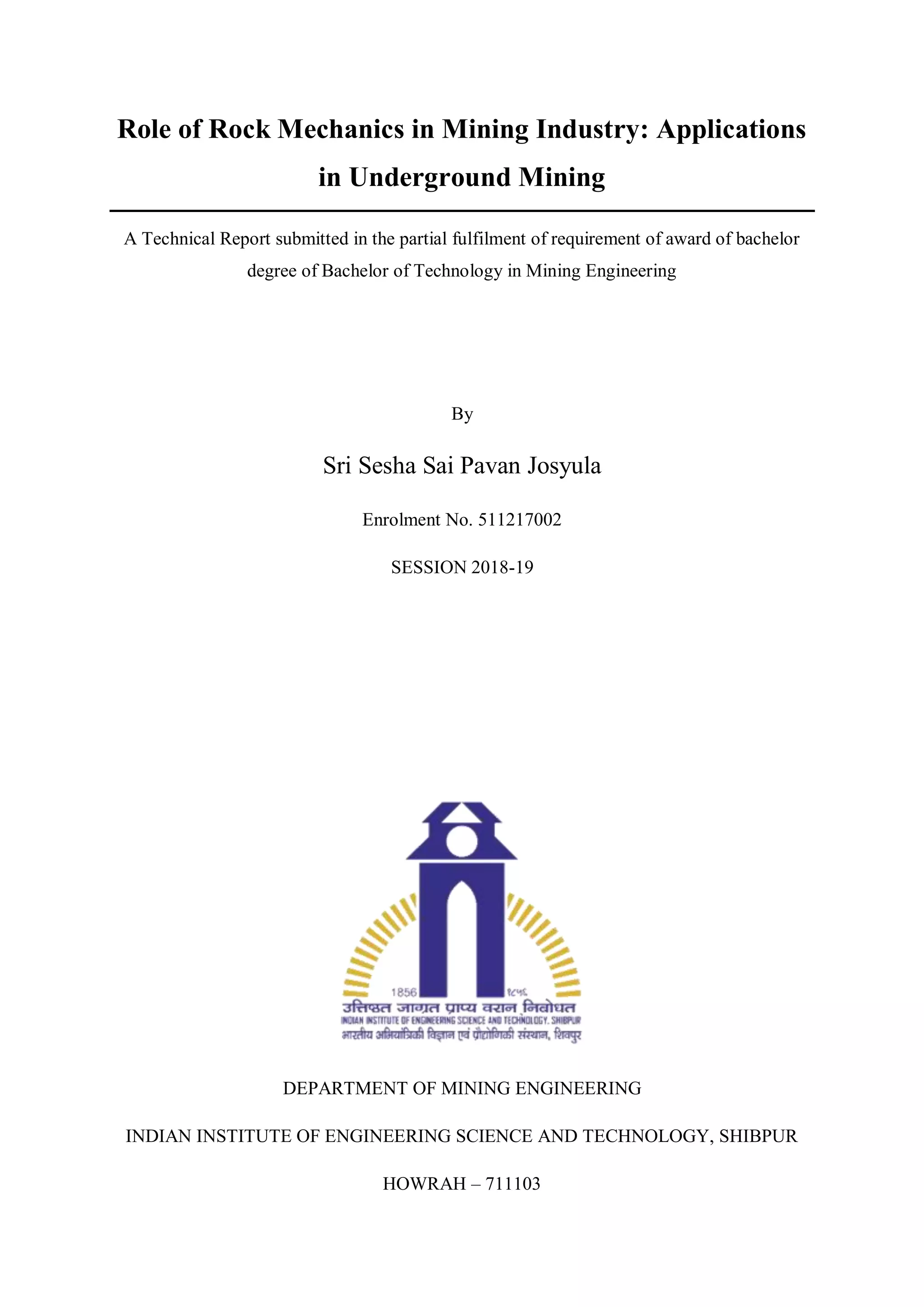 Role of Rock Mechanics in Mining Industry : Applications in Underground Mining | PDF