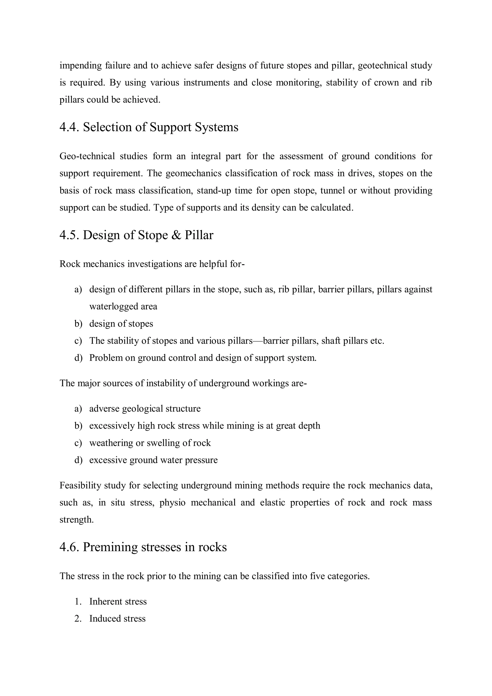 Role of Rock Mechanics in Mining Industry : Applications in Underground ...