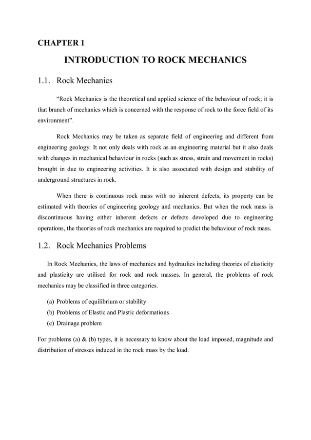 Role of Rock Mechanics in Mining Industry : Applications in Underground ...