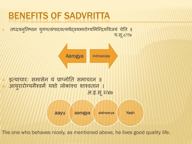 Role of sadvritta