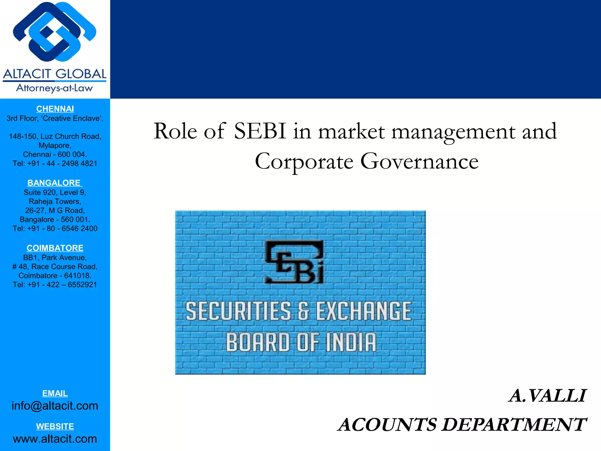 Role of sebi in market management and corporate governance | PPT