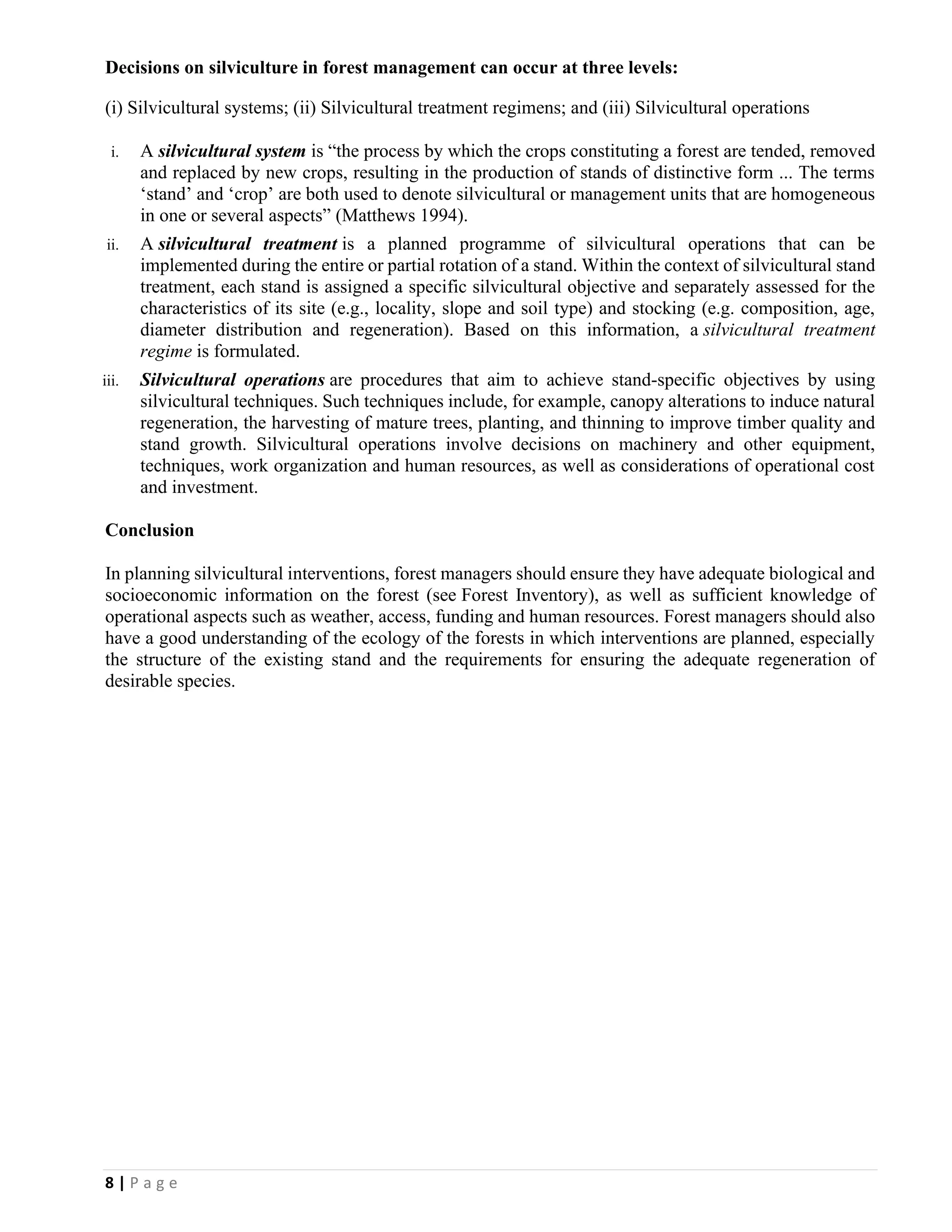 Role of silviculture in forest management | PDF