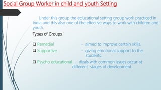 Role of social group worker in different settings | PPTX