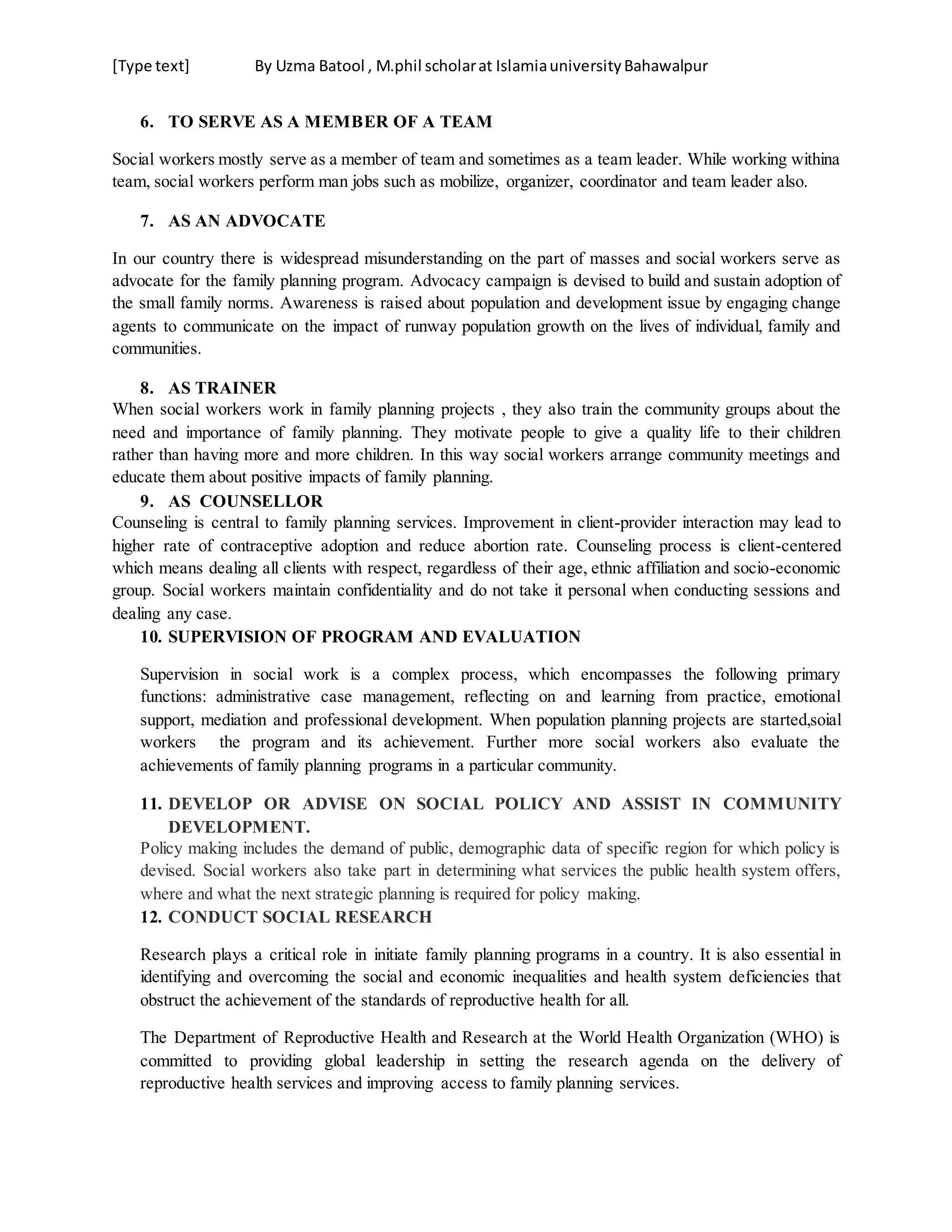 Role of social wokrer in population planning | DOCX
