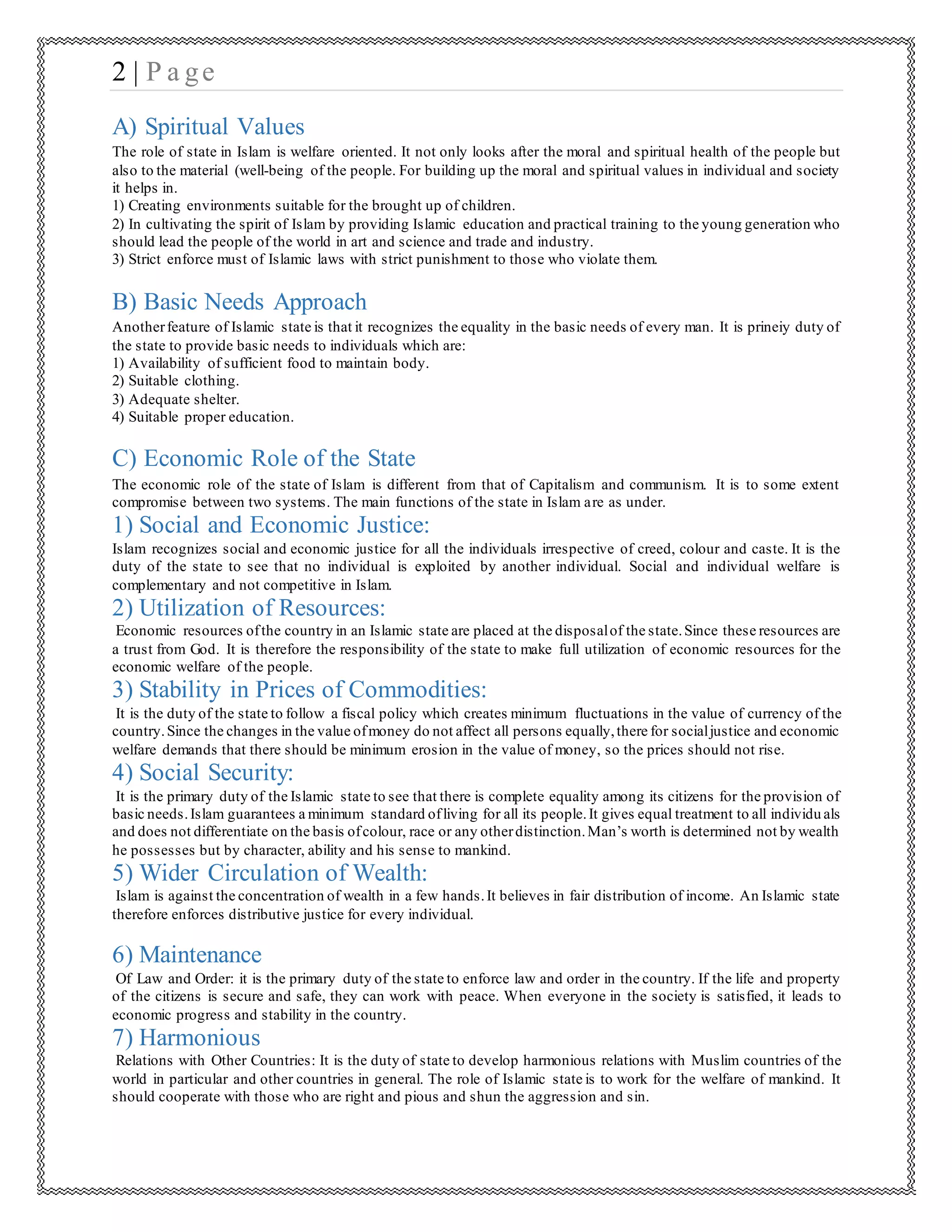 Role of state in islam | DOCX