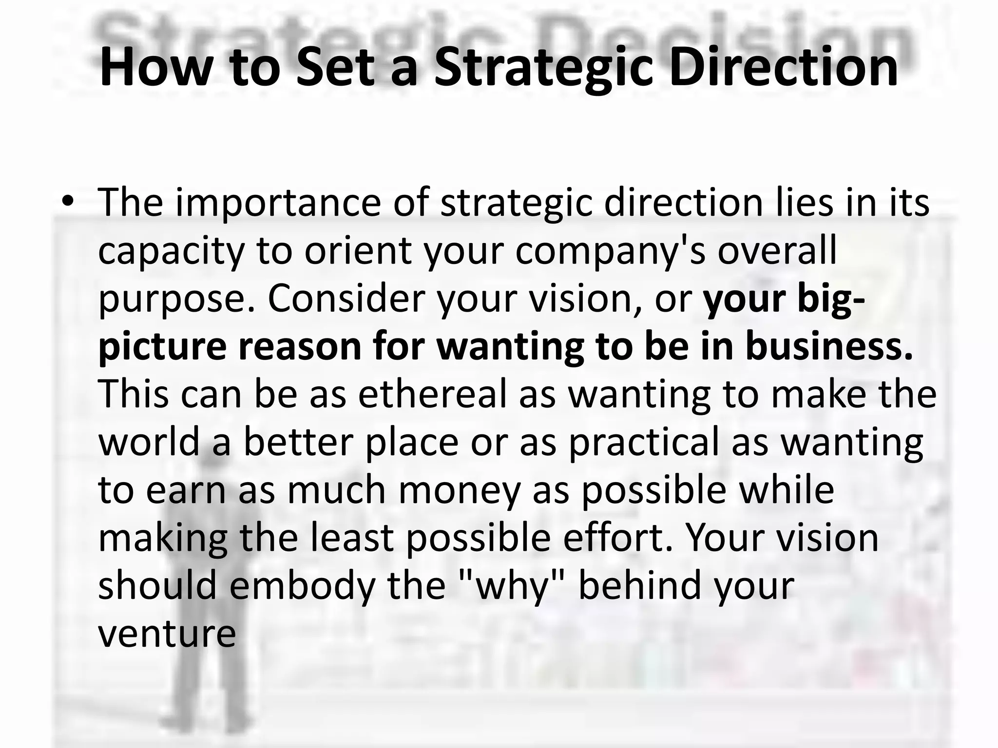Role of strategic direction | PPTX | Business | Business and Finance