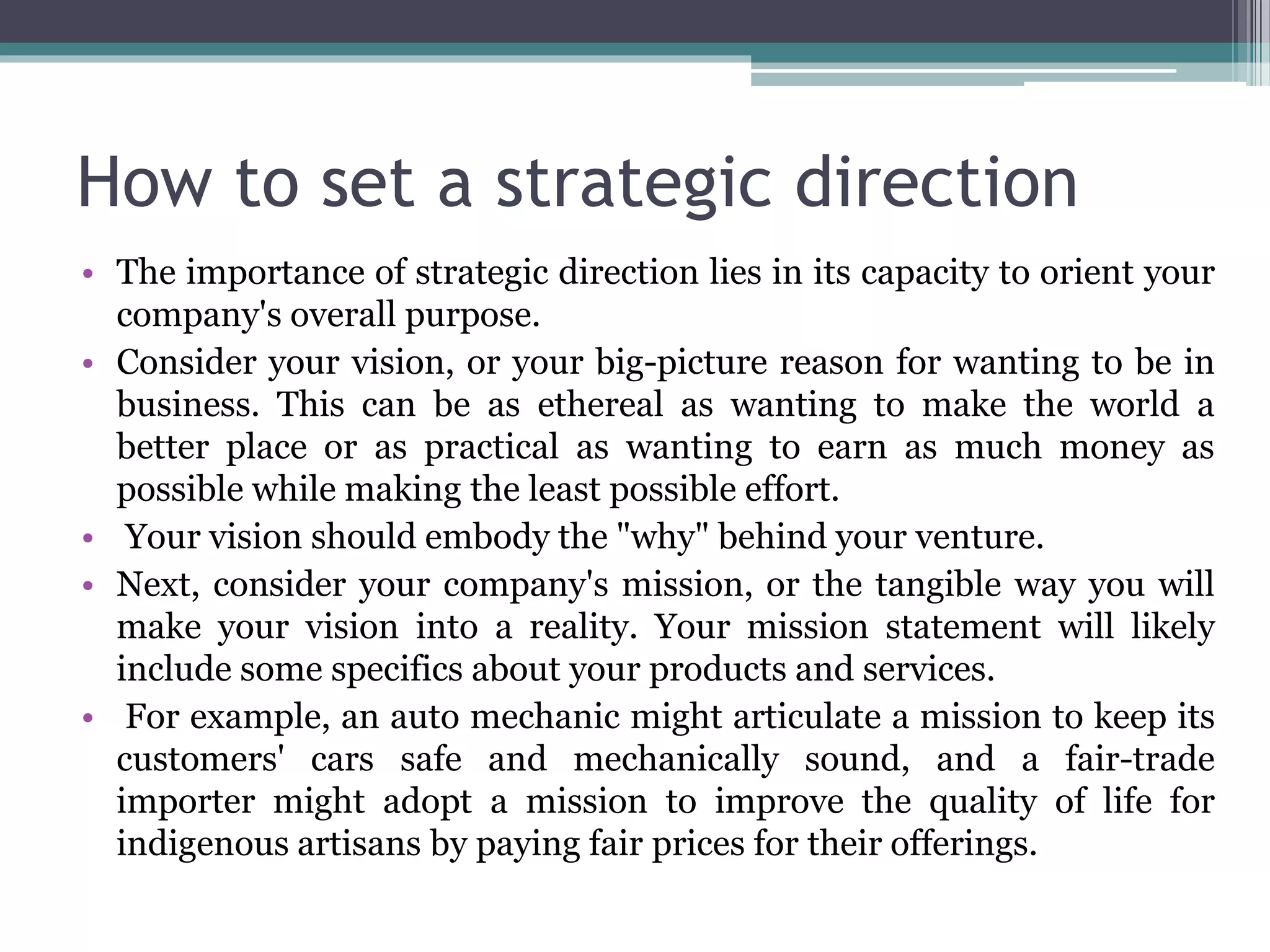 Role of strategic direction | PPT