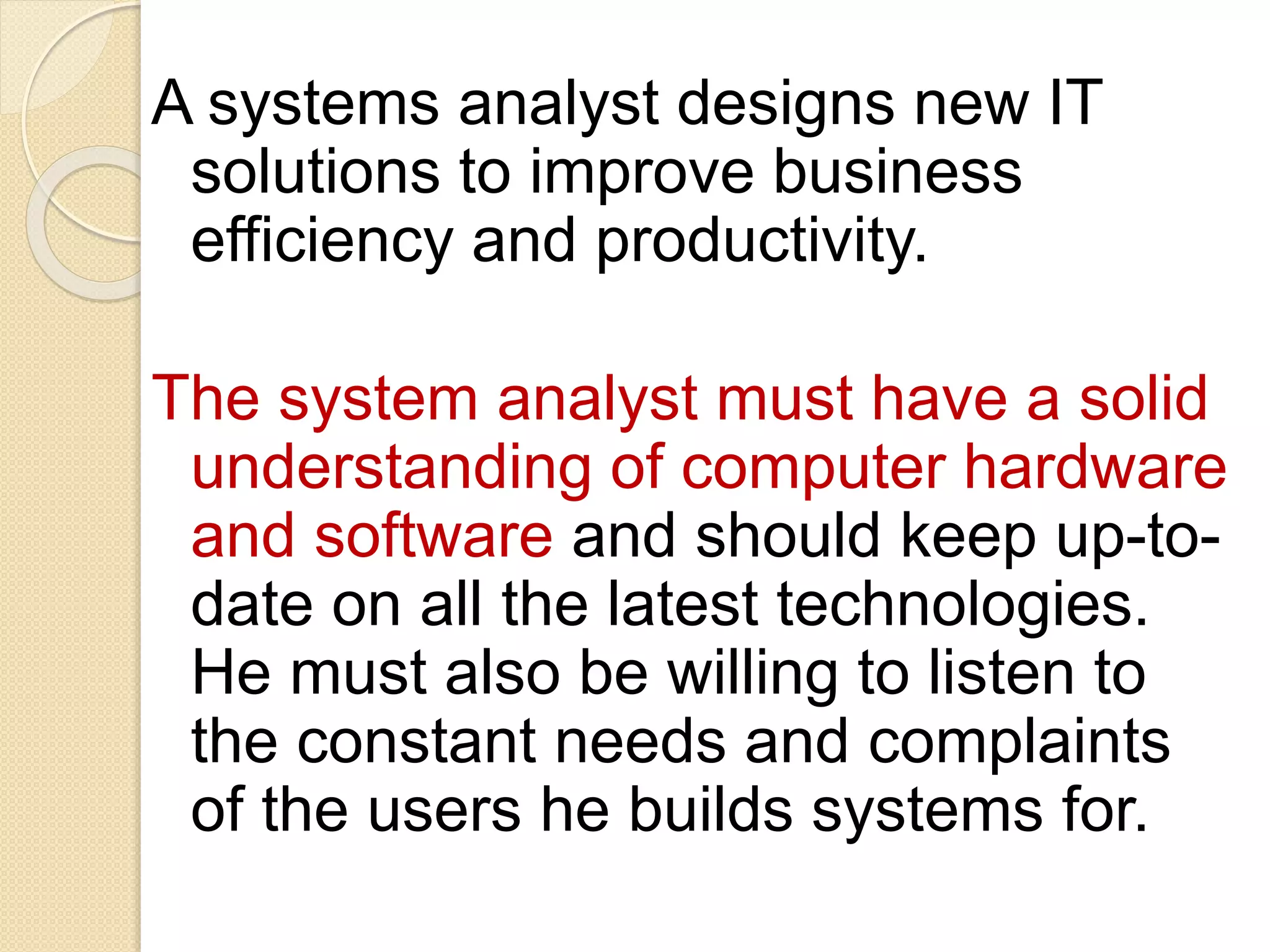 Role of system analyst | PPTX