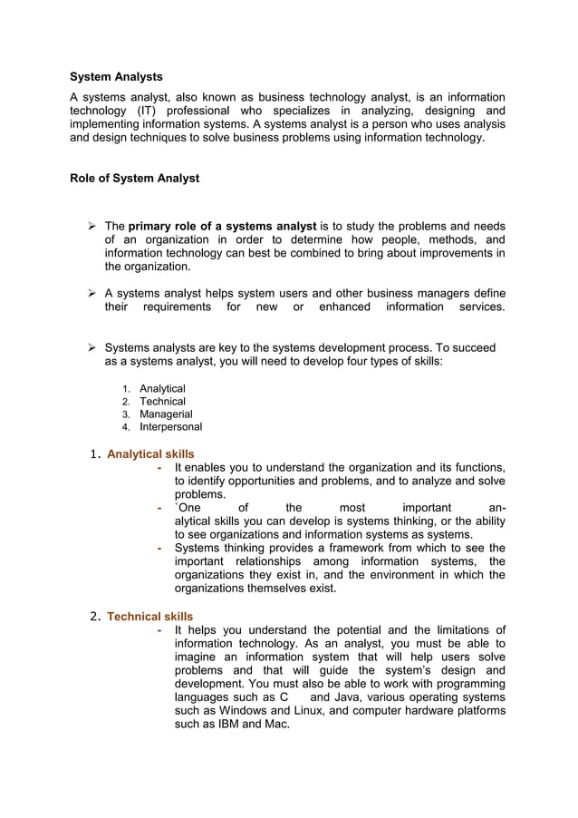 Role of system analyst | PDF
