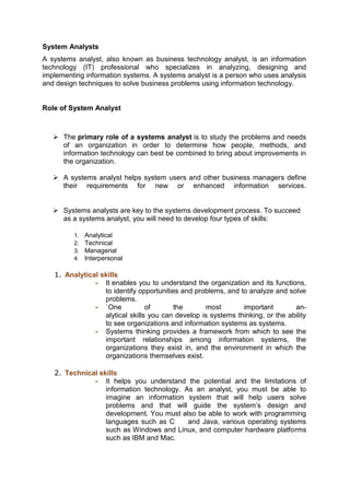 Role of system analyst | PDF