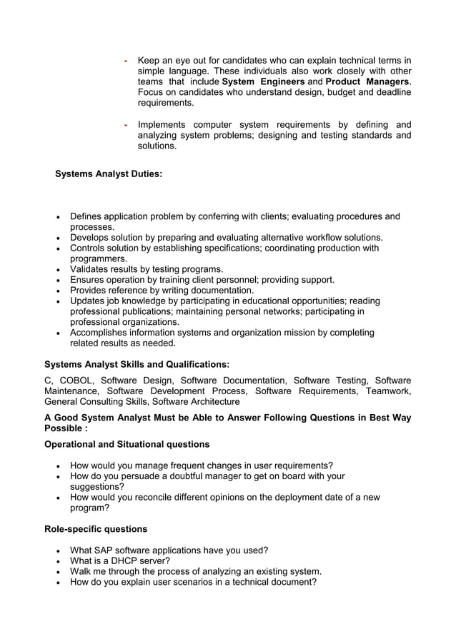 Role of system analyst | PDF