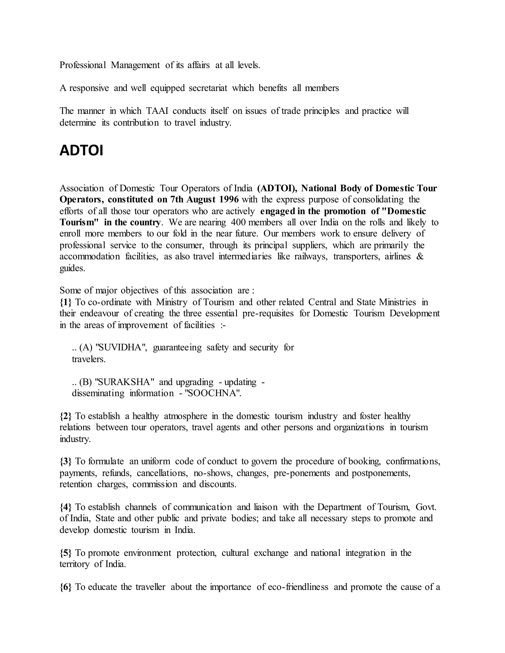 Role of taai in the tourism industry | DOCX