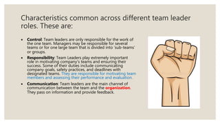 Role of team leader, Qualities of Effective Team Leader, Belbin Team ...
