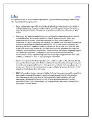 Role of tester in gaming | DOCX