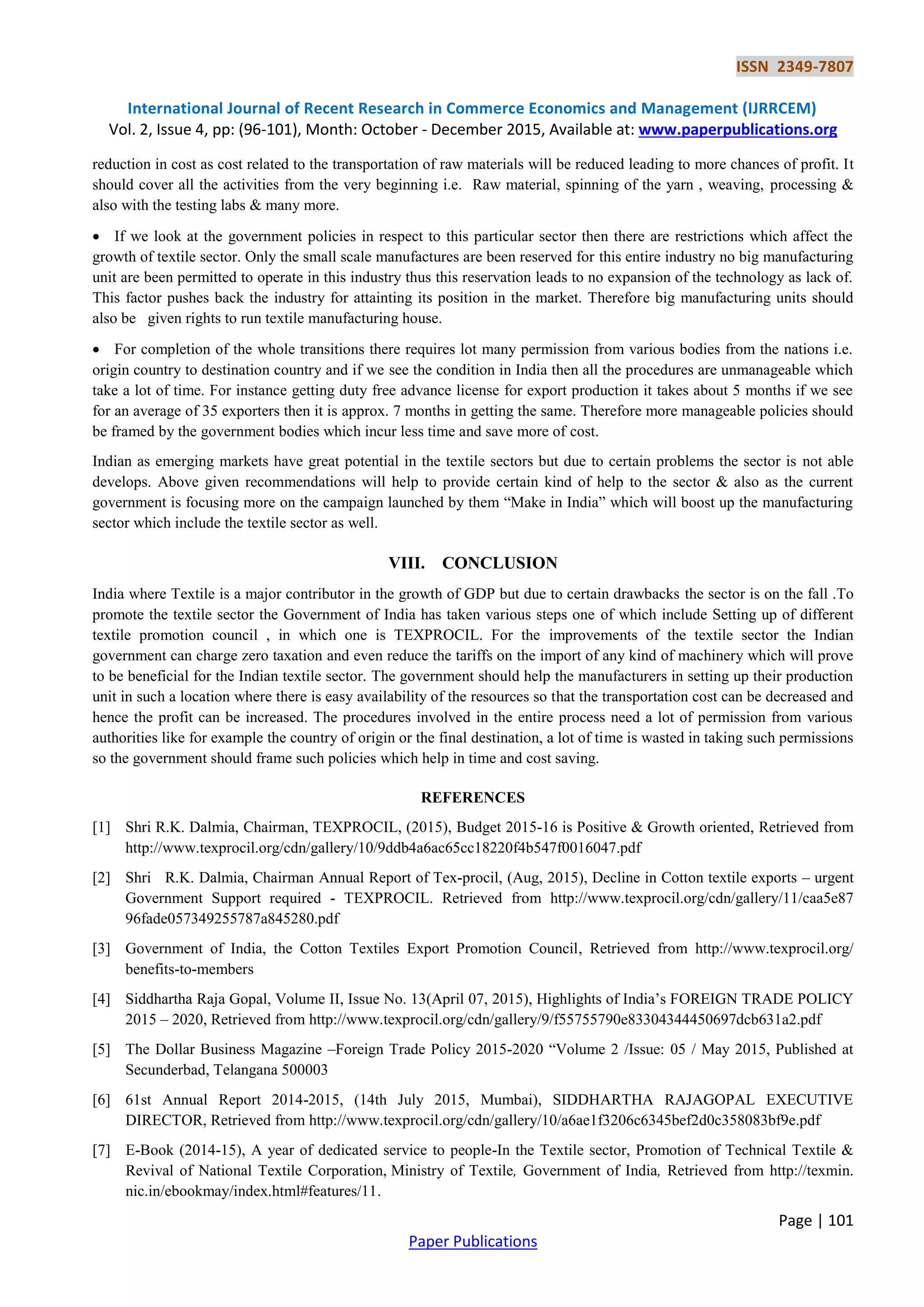 Role of the Cotton Textiles Export Promotion Council (TEXPROCIL) In the ...