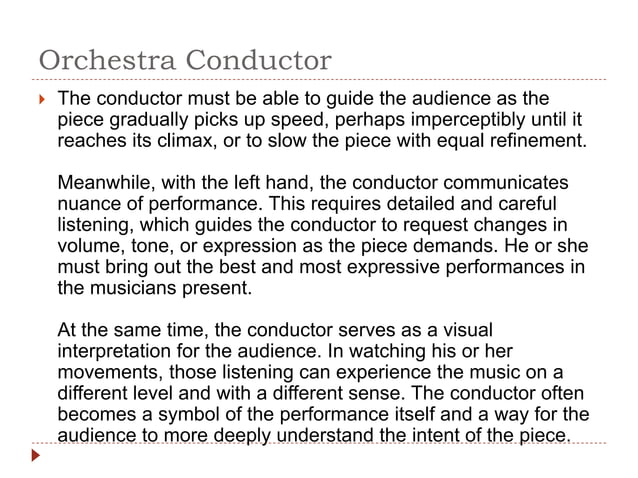 Role of the Orchestra Conductor | PPTX | Classical Music | Music