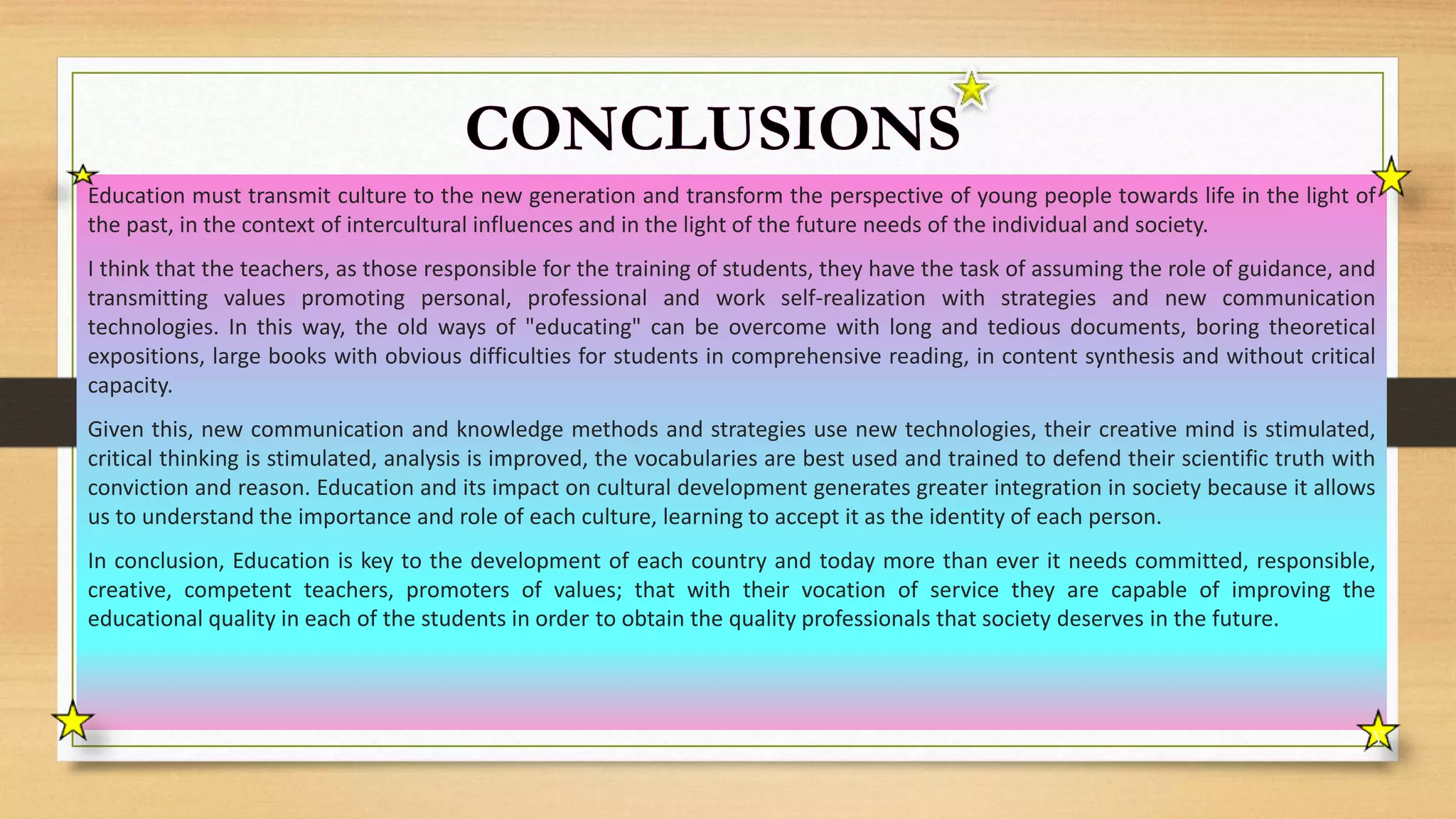 Role of the teachers and effects of education on cultural development ...