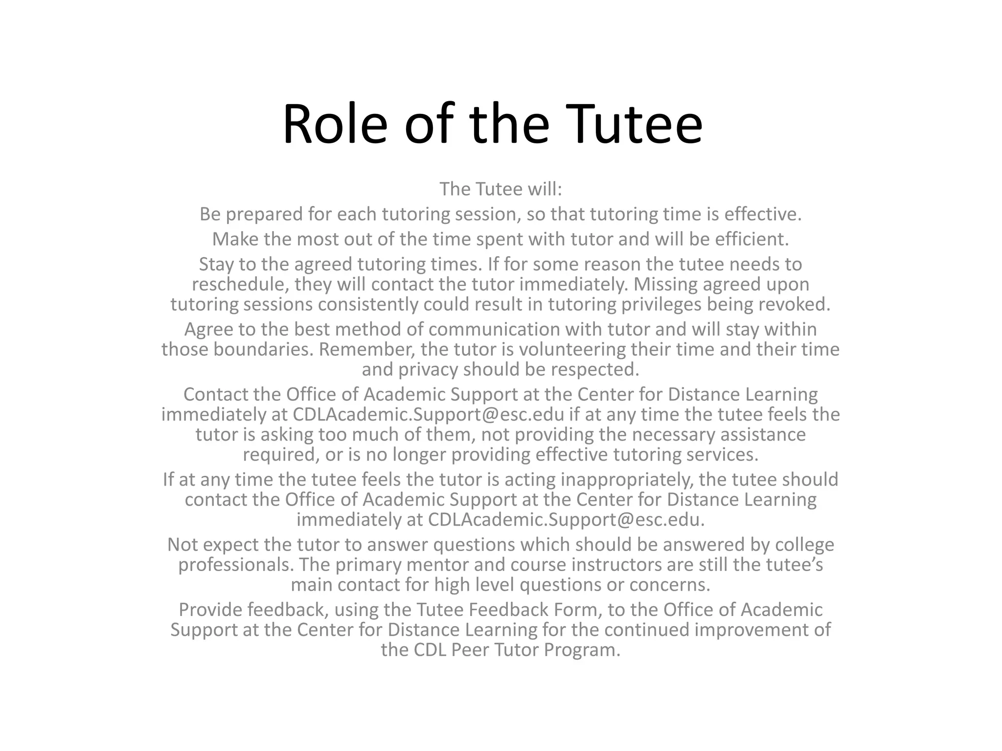 Role of the tutee | PPTX
