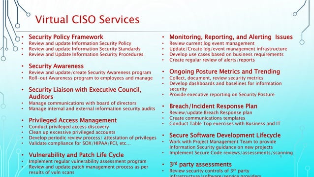 Role of the virtual ciso | PPTX | IT and Internet Support | Internet