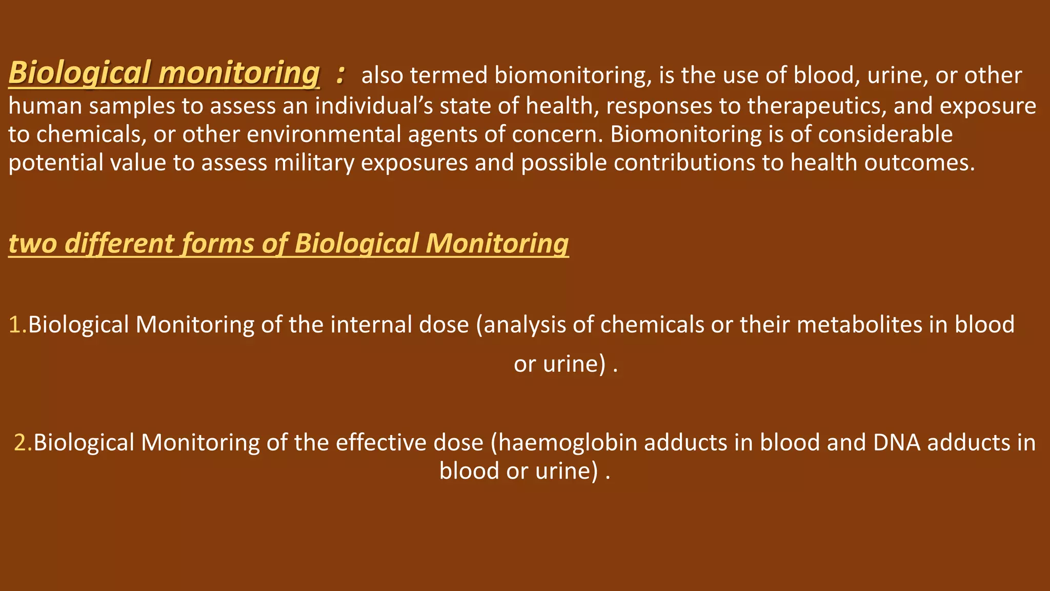 Role of toxicological analysis in biological monitoring .r | PPTX
