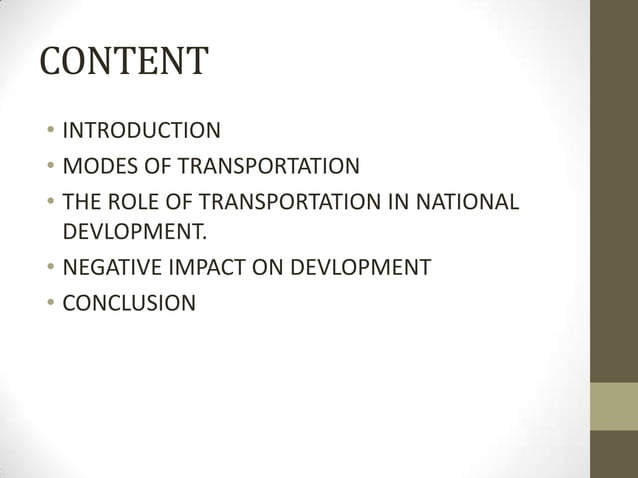 Role of transportation in Development | PPTX