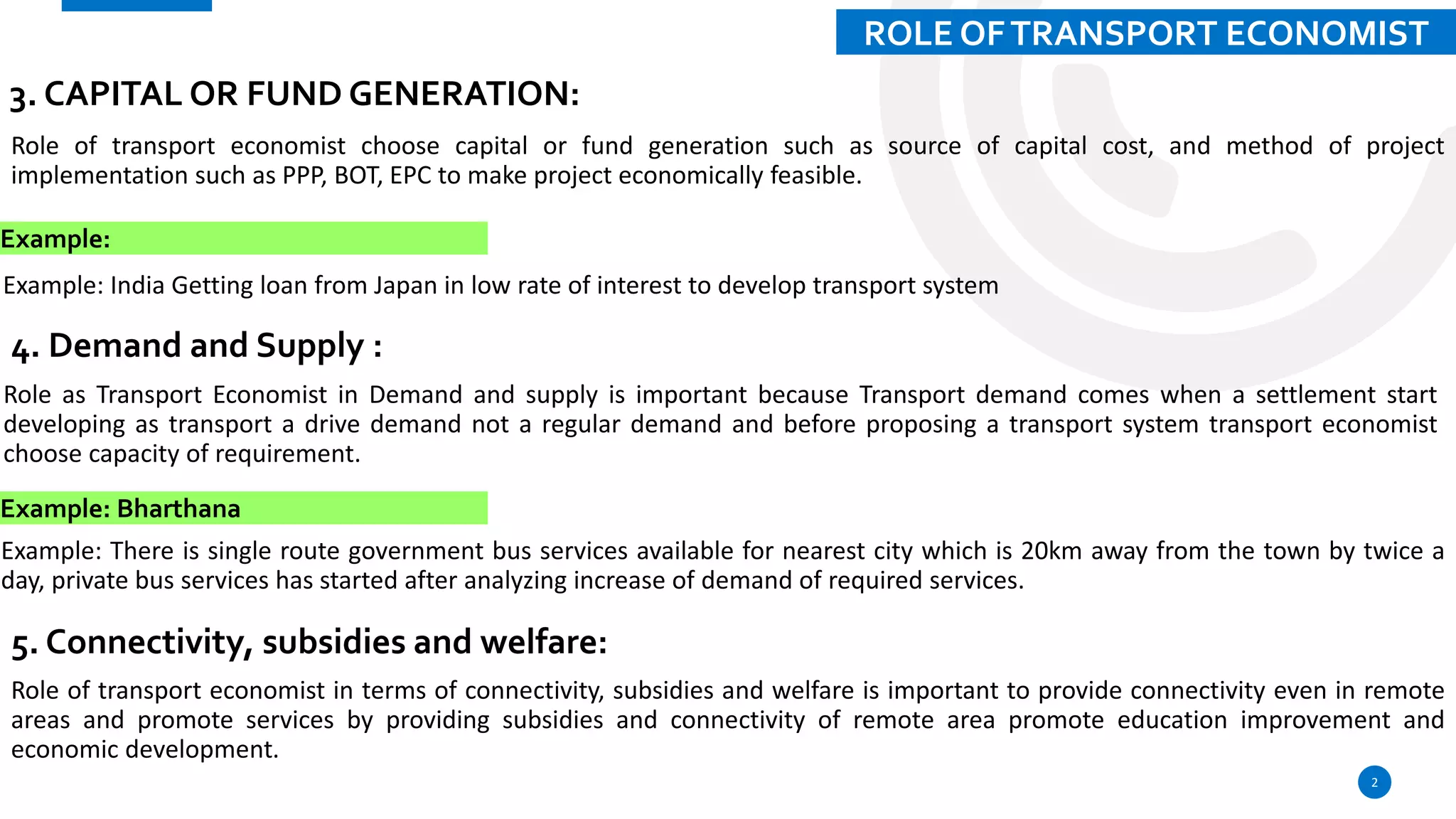 Role of transport economist | PDF