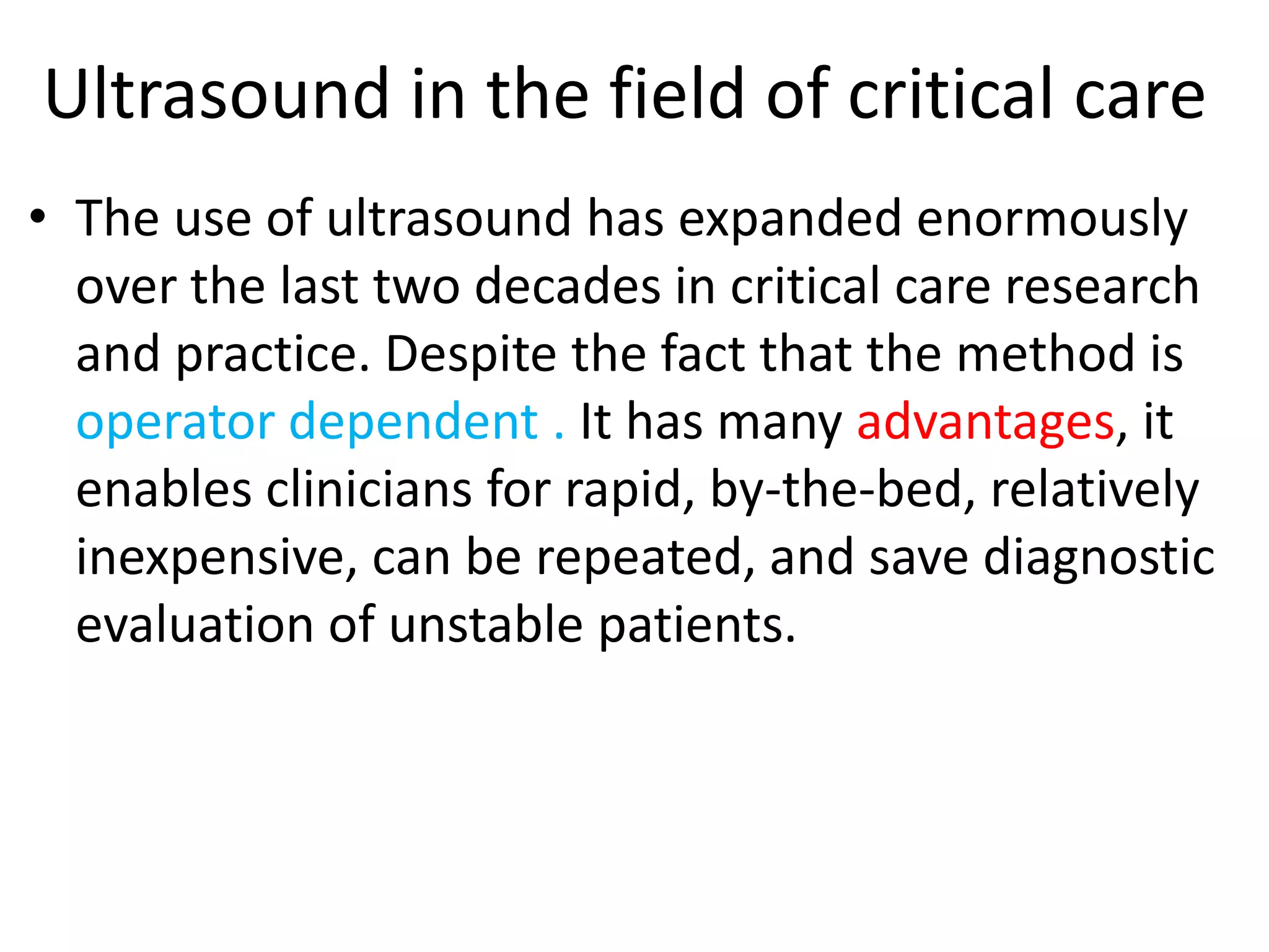 Role of ultrasound in ICU | PDF