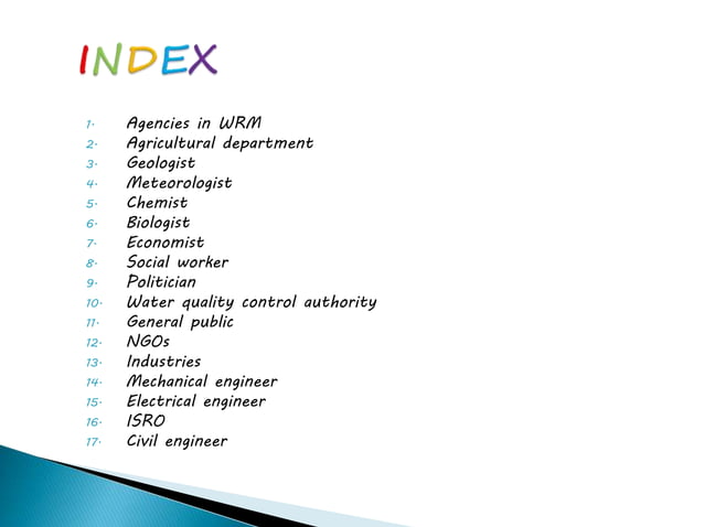 Role of various agencies in wrm | PPT