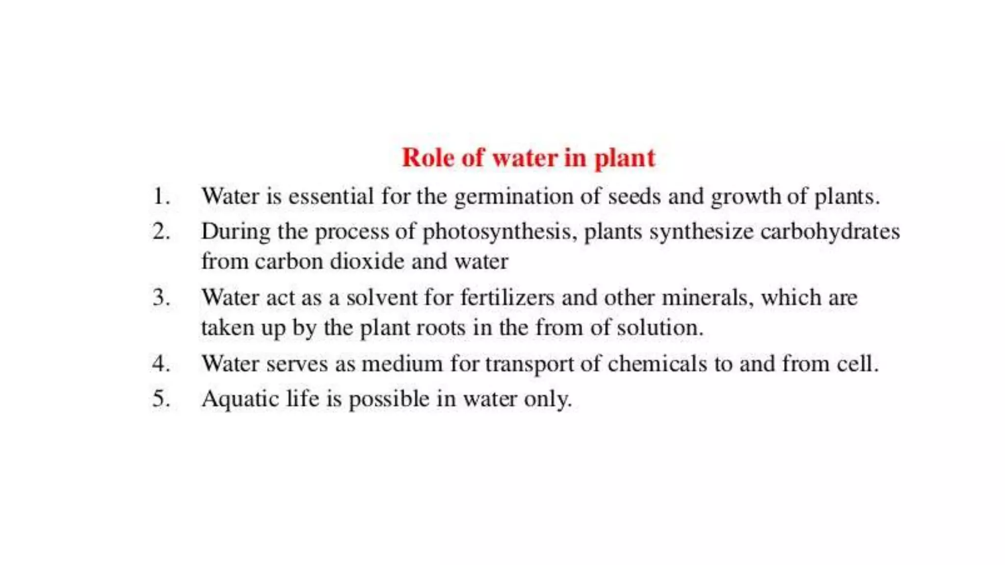 Role of water in plant growth | PPTX