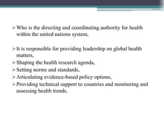 Role of who in pharmaceutical management | PPTX