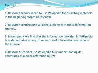 Role of wikipedia in academic research | PPT